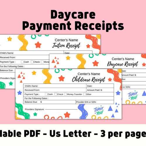 Cute Daycare Receipts Childcare Receipts Tuition - Etsy