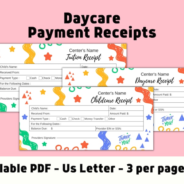 Childcare Tuition Receipt - Etsy