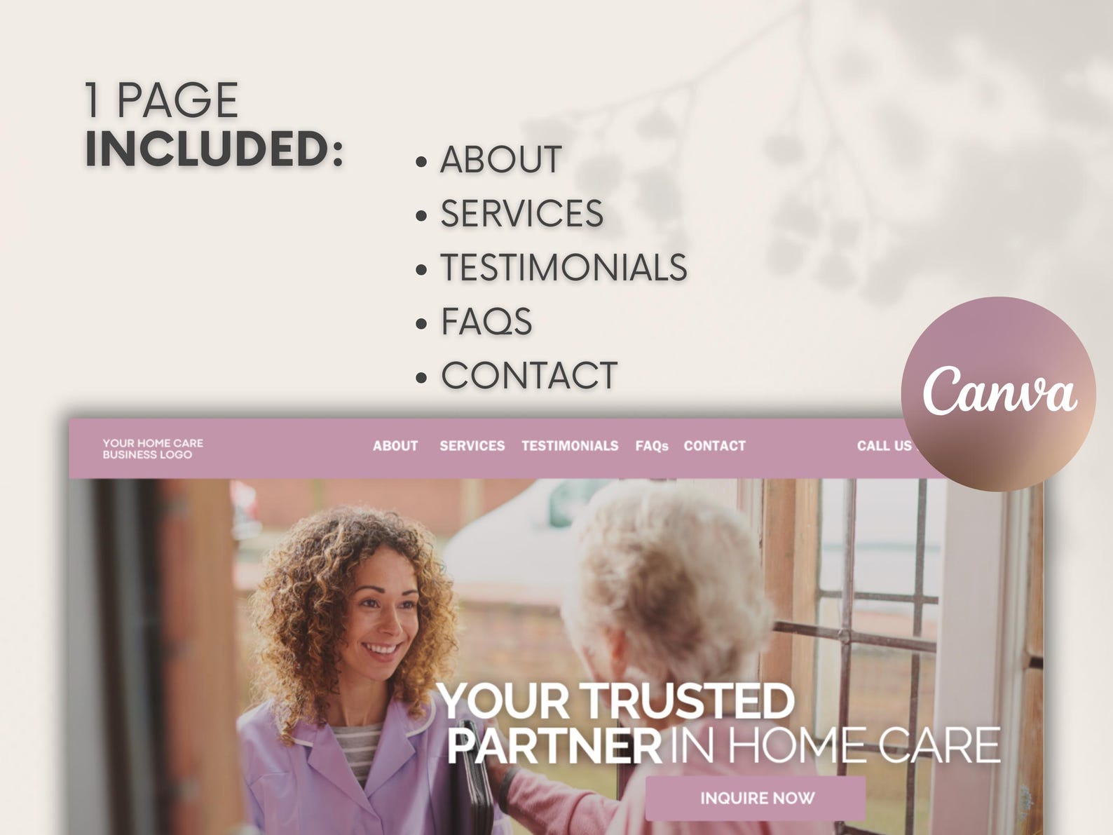 Home Care Website Template: Pink Theme Canva Website - Etsy