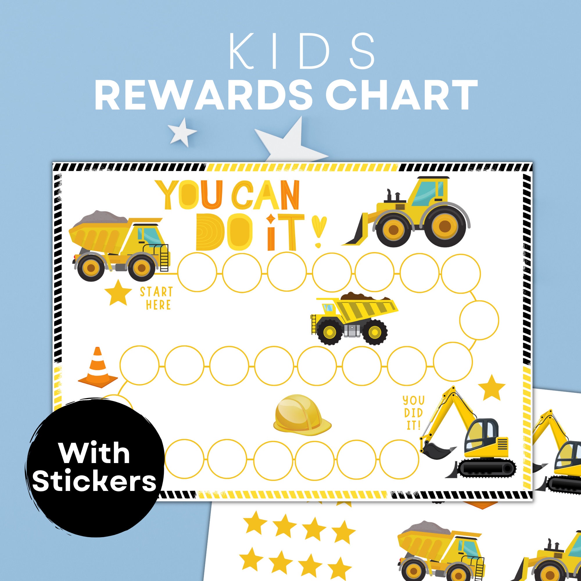 Construction Reward Chart | Construction Kids Behavior Chart | Sticker ...