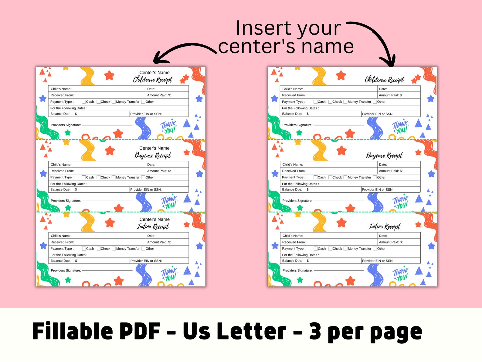 Cute Daycare Receipts, Childcare Receipts, Tuition Receipt,printable ...