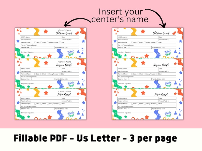 Cute Daycare Receipts, Childcare Receipts, Tuition Receipt,printable ...