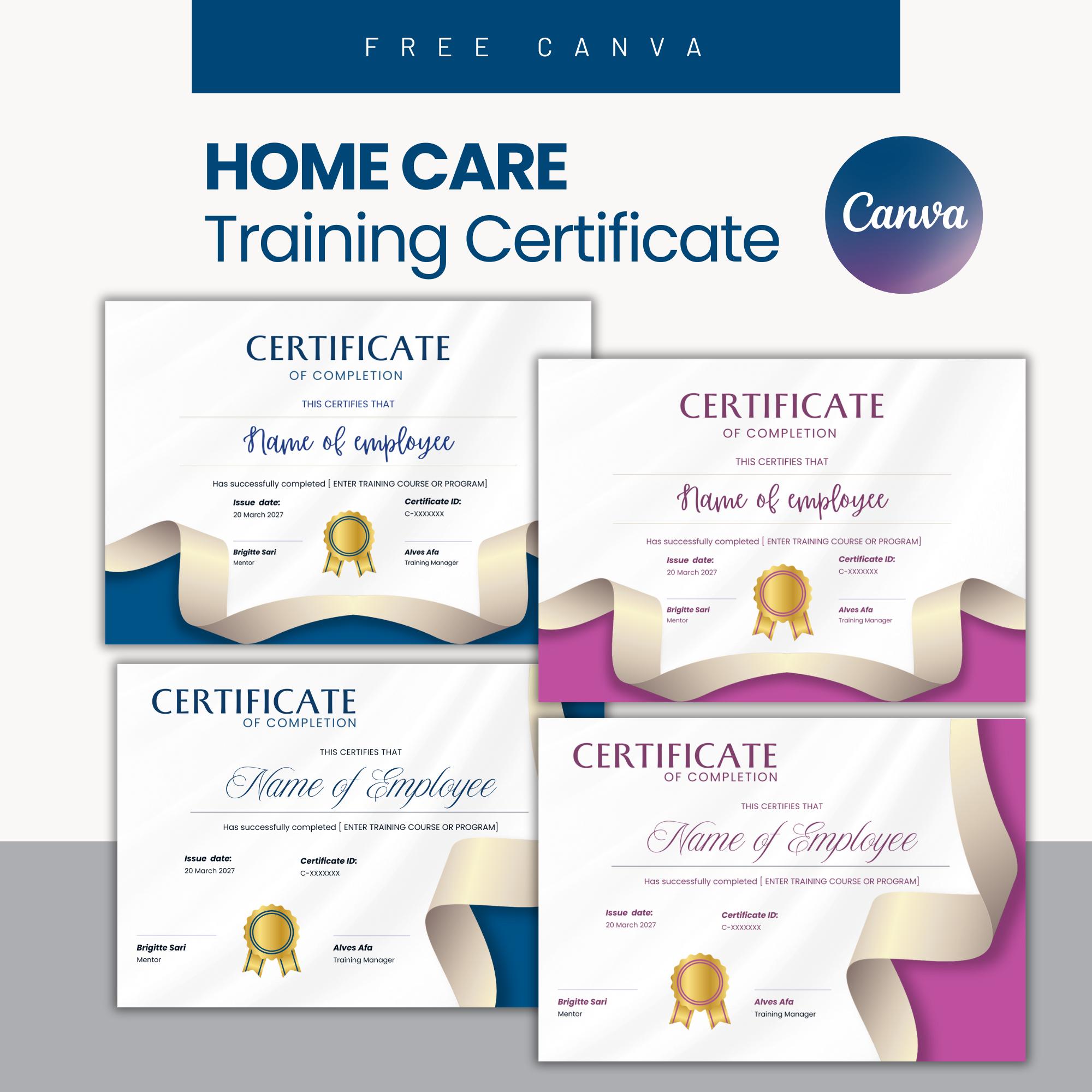 Home Care Training Certificate Canva Template, Caregiver Completion ...