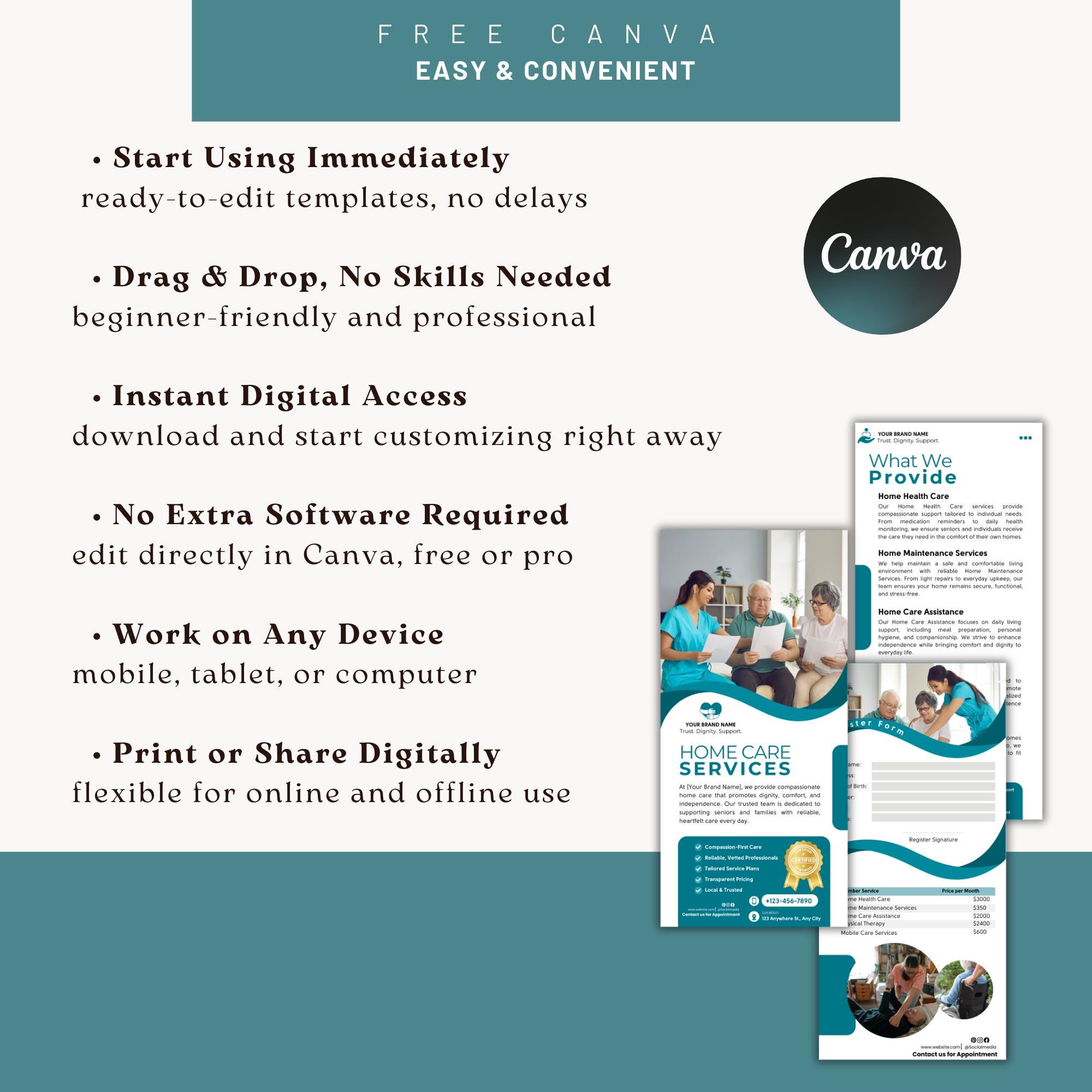 Home Care Rack Card Templates: Canva Editable Senior Care Marketing ...