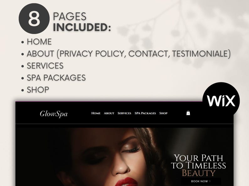 Minimalist Spa Wix Website Template, Esthetician, Cosmetician - Etsy