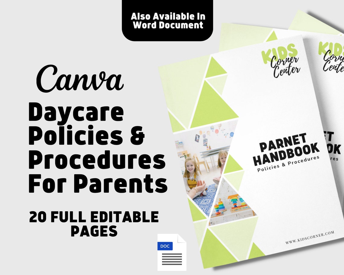 Daycare Parent Handbook, Daycare Policies and Procedures, Childcare ...