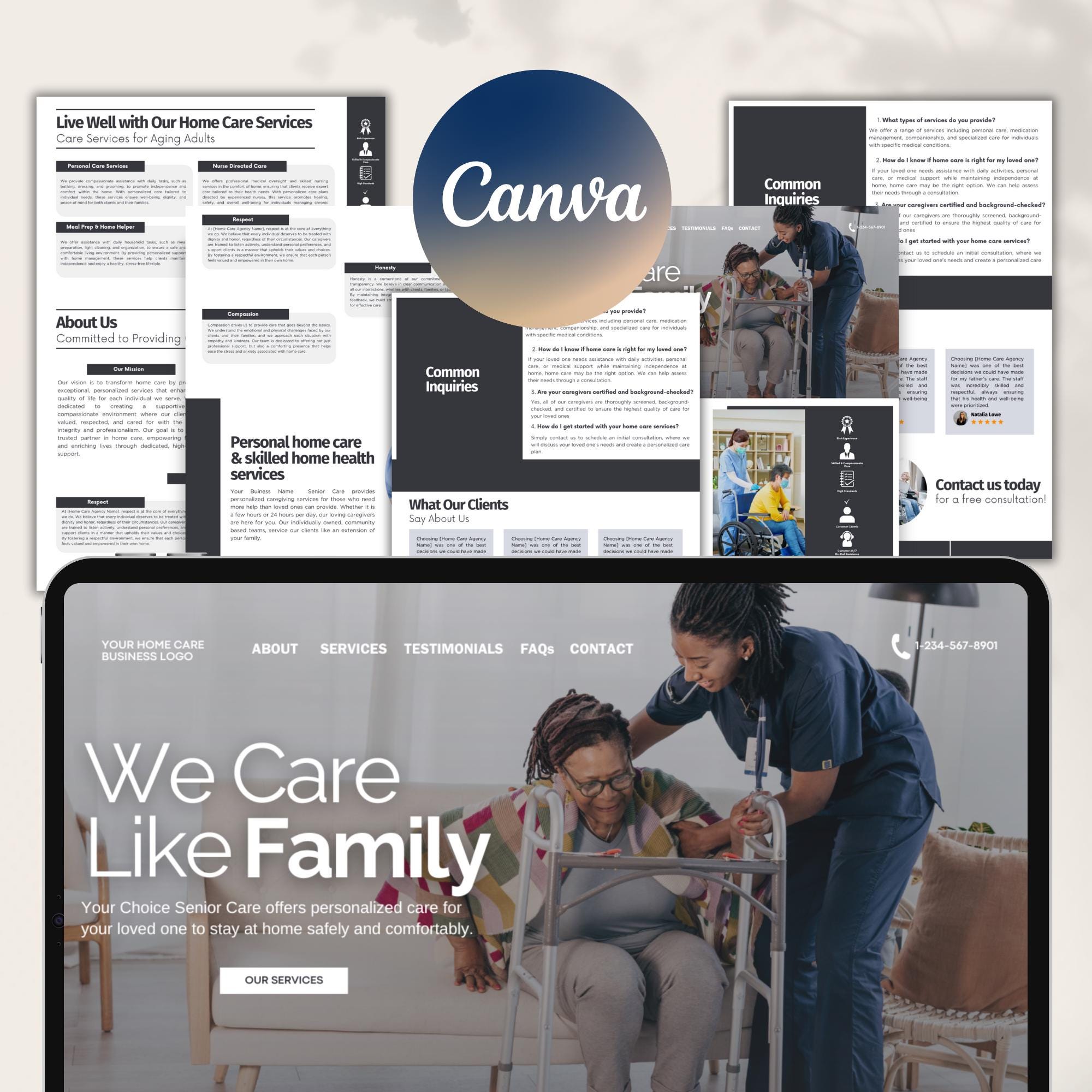 Home Care Website Template: Canva Design for Caregiver Business - Etsy