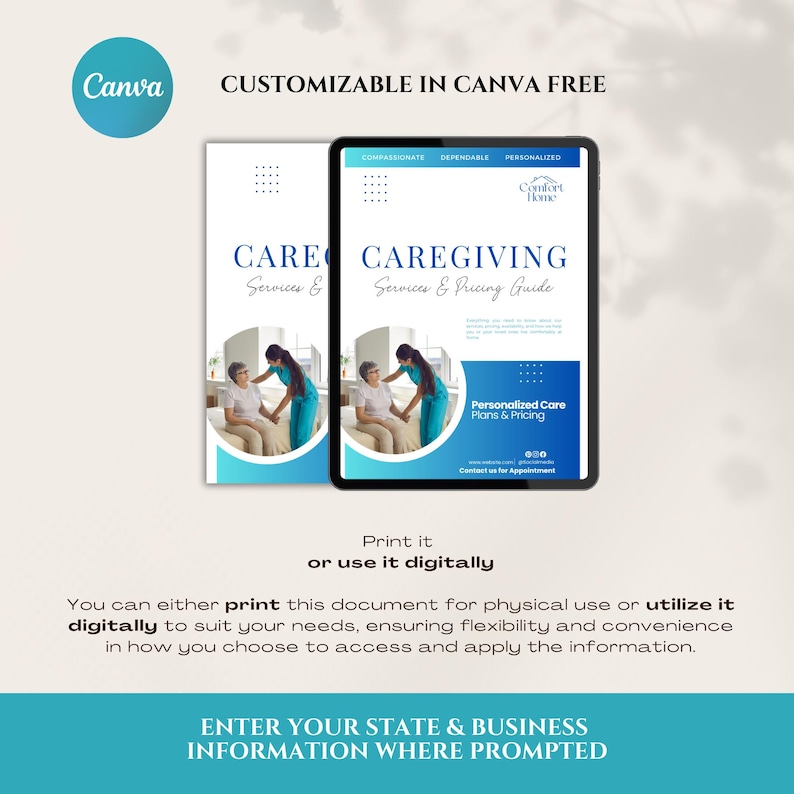 Caregiving Services & Pricing Guide: Canva Template (digital Download ...