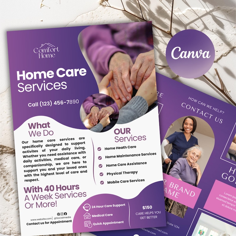 Home Care Flyer & Trifold Brochure: Healthcare Canva Templates - Etsy
