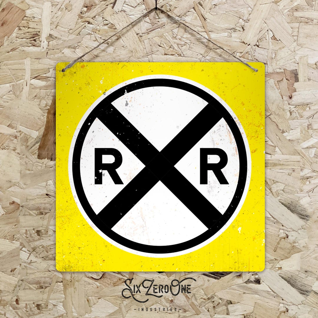 Square RXR Railroad Crossing Train Icon Metal Sign. Various Colours & Sized Steam Track Room ...
