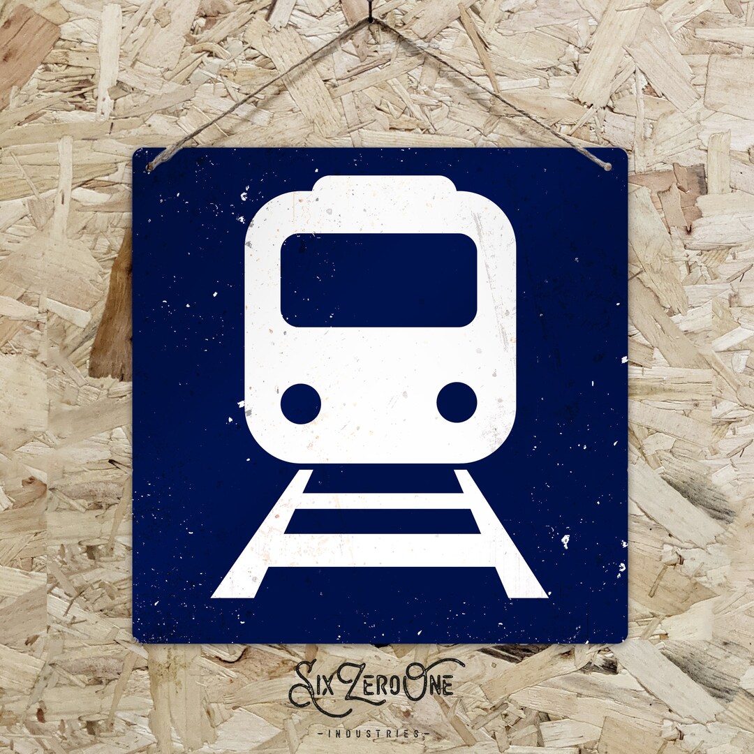 Square Train Icon Metal Sign - Blue Vintage Worn Rusty Look Printed ...