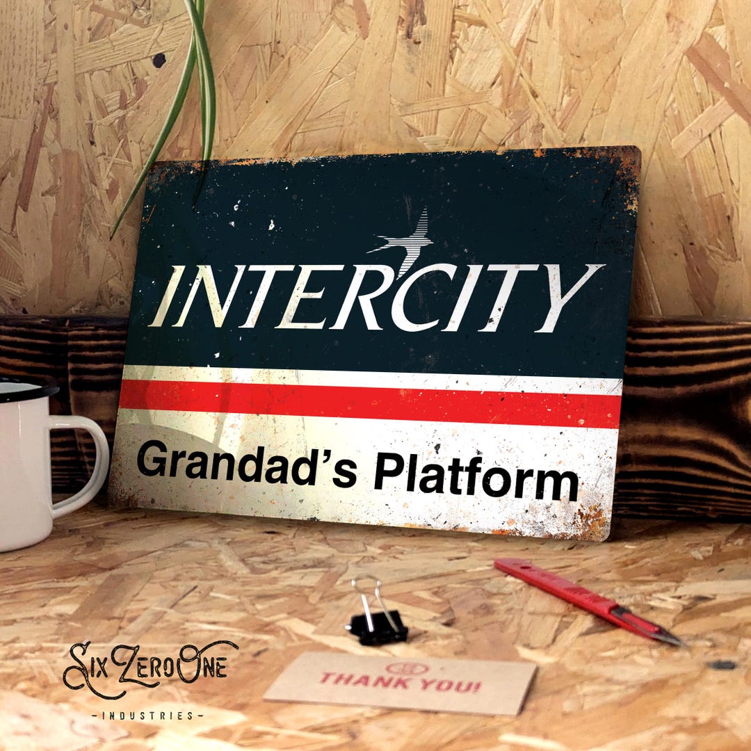 Personalised Intercity Train Station Metal Sign Landscape - Worn ...