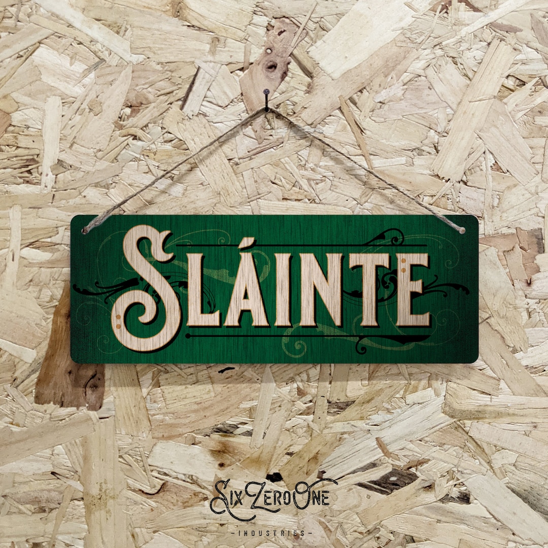 Slàinte Green Metal Sign Horizontal - Vintage Worn Look Print - Slainte ...