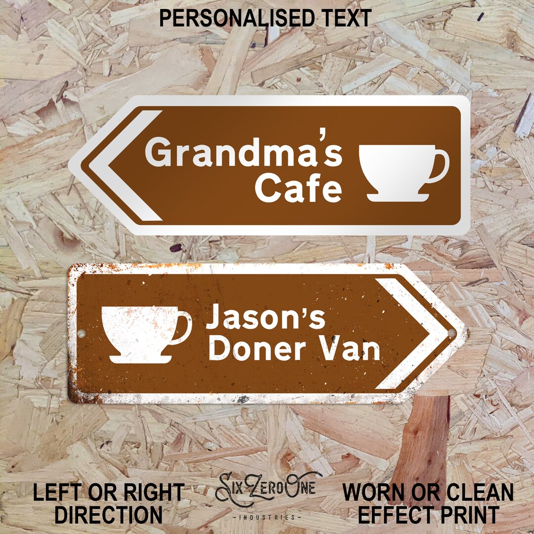 Personalised Cafe Arrow Metal Sign - Worn or Clean Look Available ...