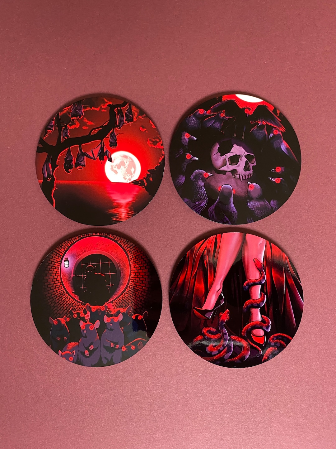 Blood Bound Beasts Coasters Set of 4 Drink Coasters Gothic Art Coasters ...