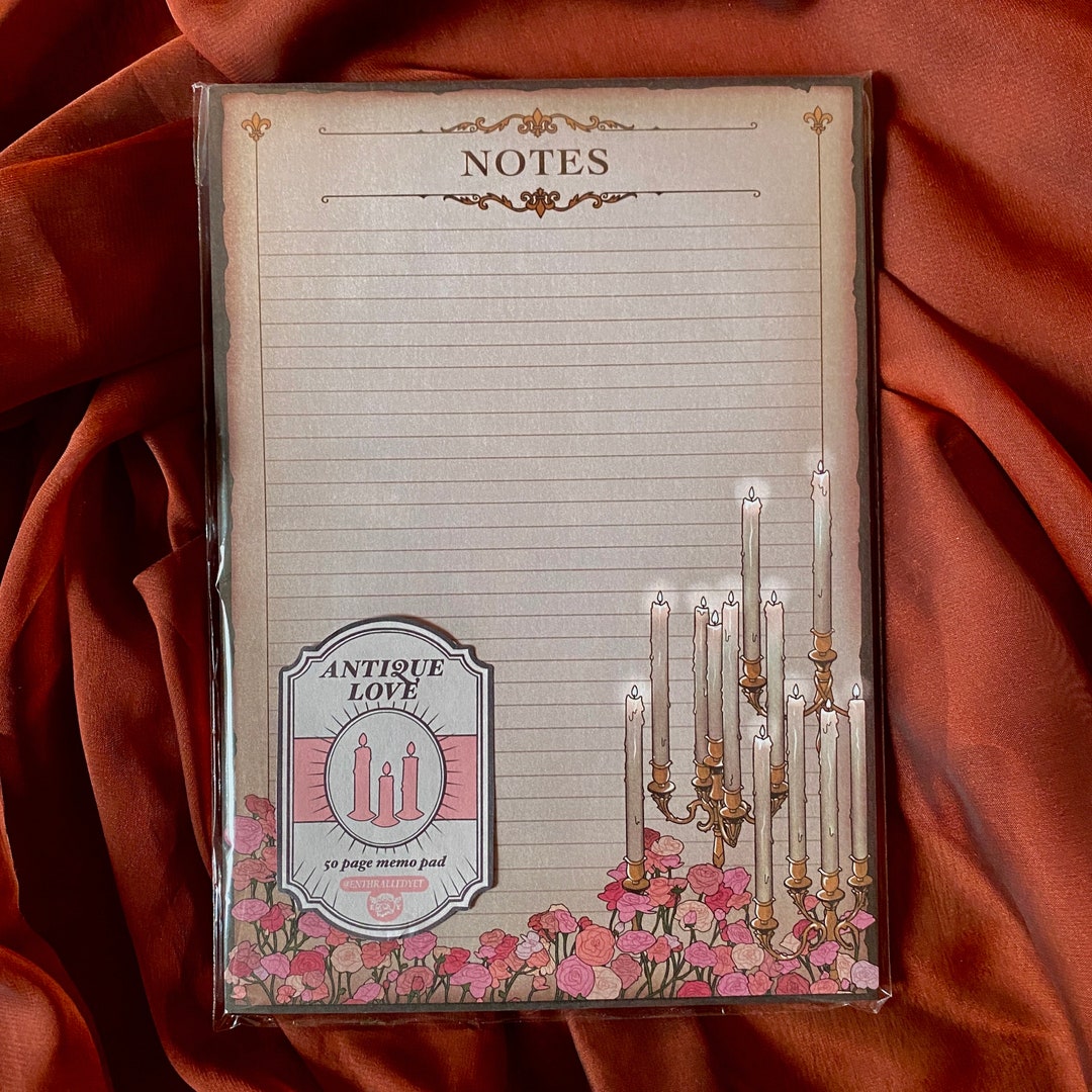 Antique Love Notepad - Vintage Dark Academia Romantic Floral Memo Pad ...