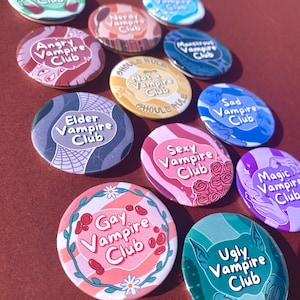 Mystery Vampire Club Badge - Gothic Button Pin Badges (12 Designs ...