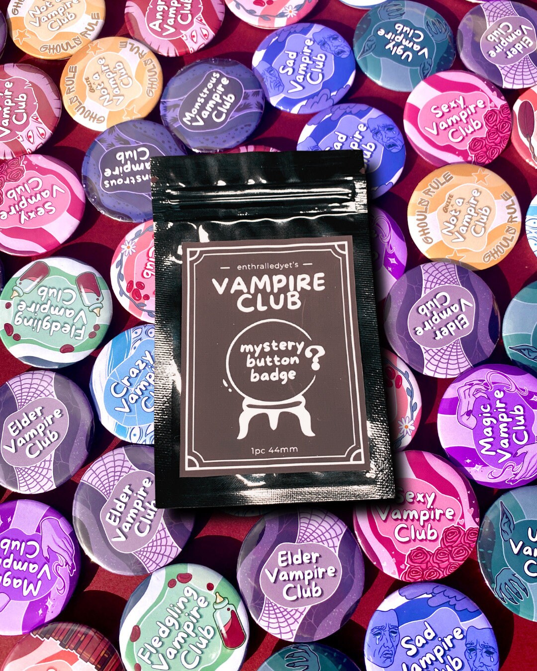 Mystery Vampire Club Badge - Gothic Button Pin Badges (12 Designs ...