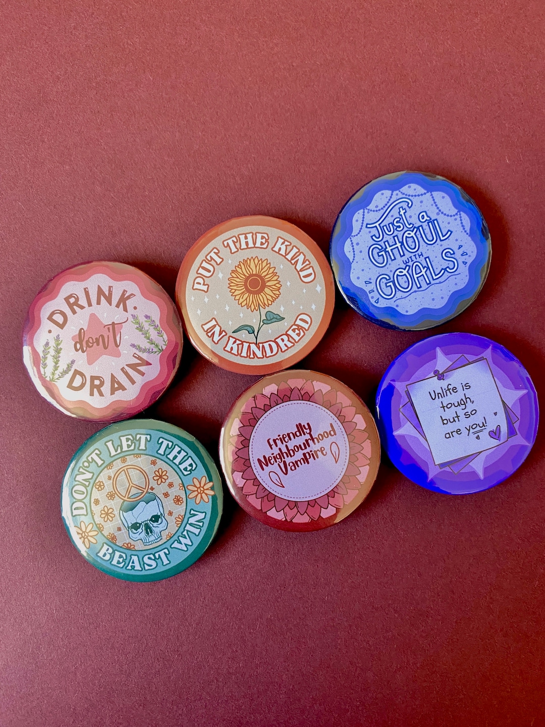 Undead Affirmations Button Pin Badges - Gothic Accessories | Vampire ...