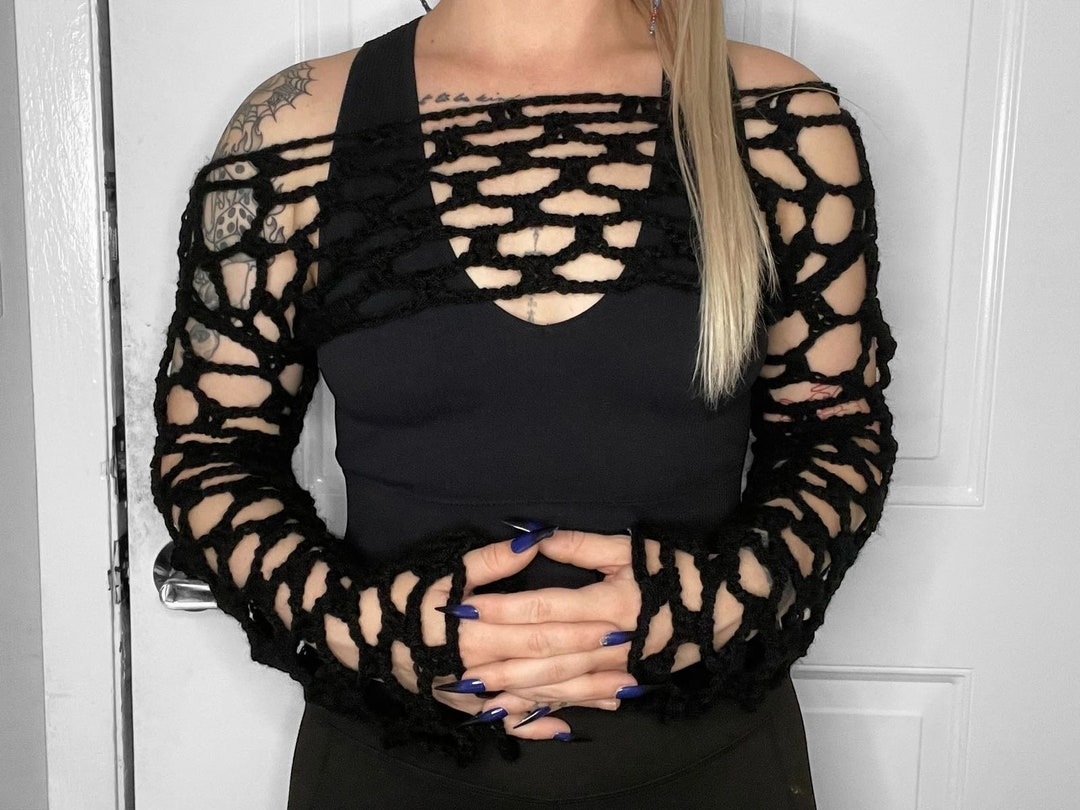 Mesh Crochet Sleeves // Handmade Net Cropped Shrug Top - Etsy