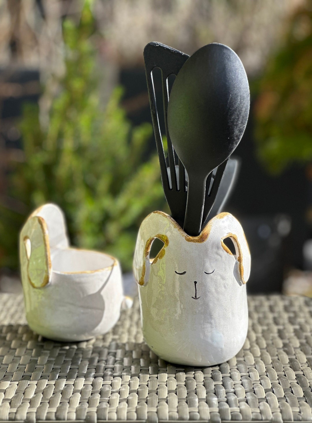 Ceramic Cooking Spoon Holder Shaped as an Easter Bunny, Utensil Holder ...