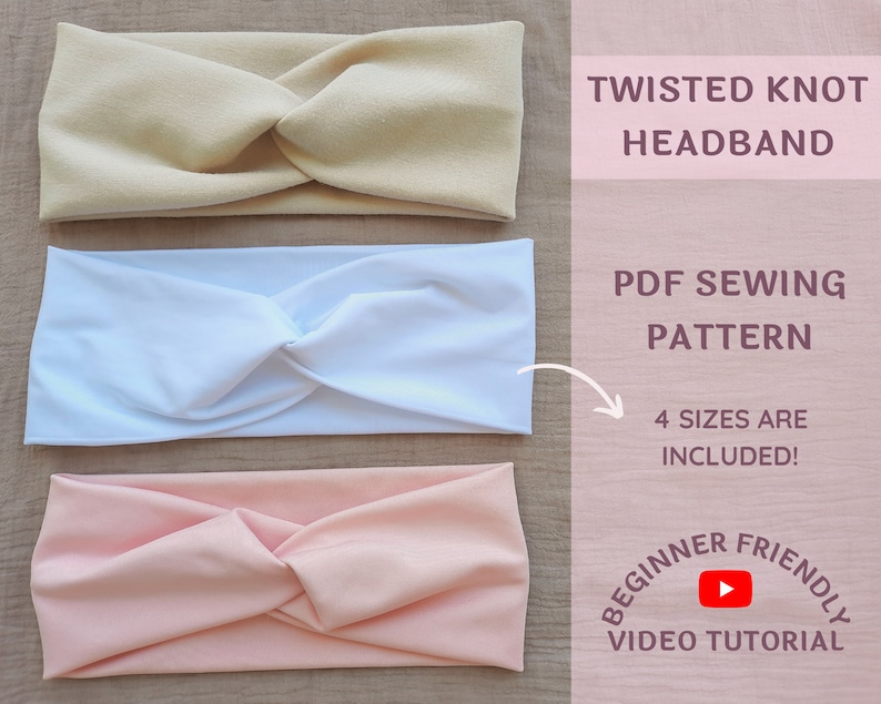 Twist Headband Pattern Easy Sewing, Front Knotted PDF Instant Download ...