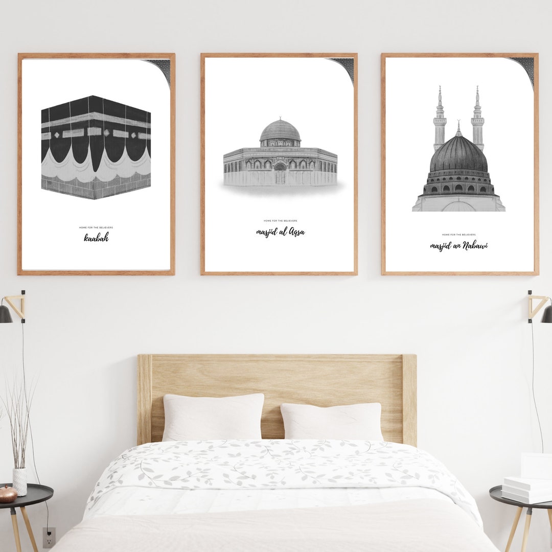 Islamic Digital Set of 3 Masjid Mecca Kaaba, Al Aqsa, Al Nabawi Wall ...