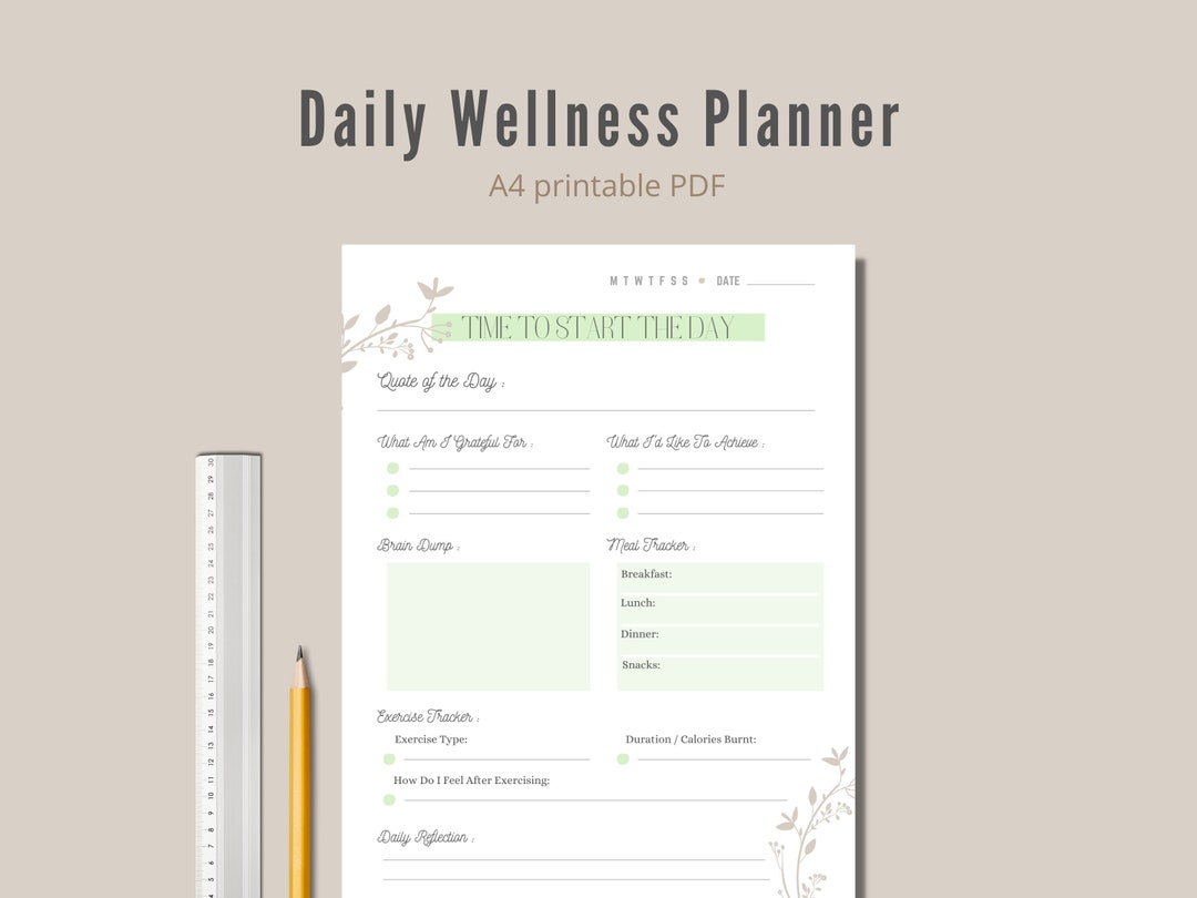 Printable Daily Wellness Planner, Daily Goal Printable, Digital Daily ...