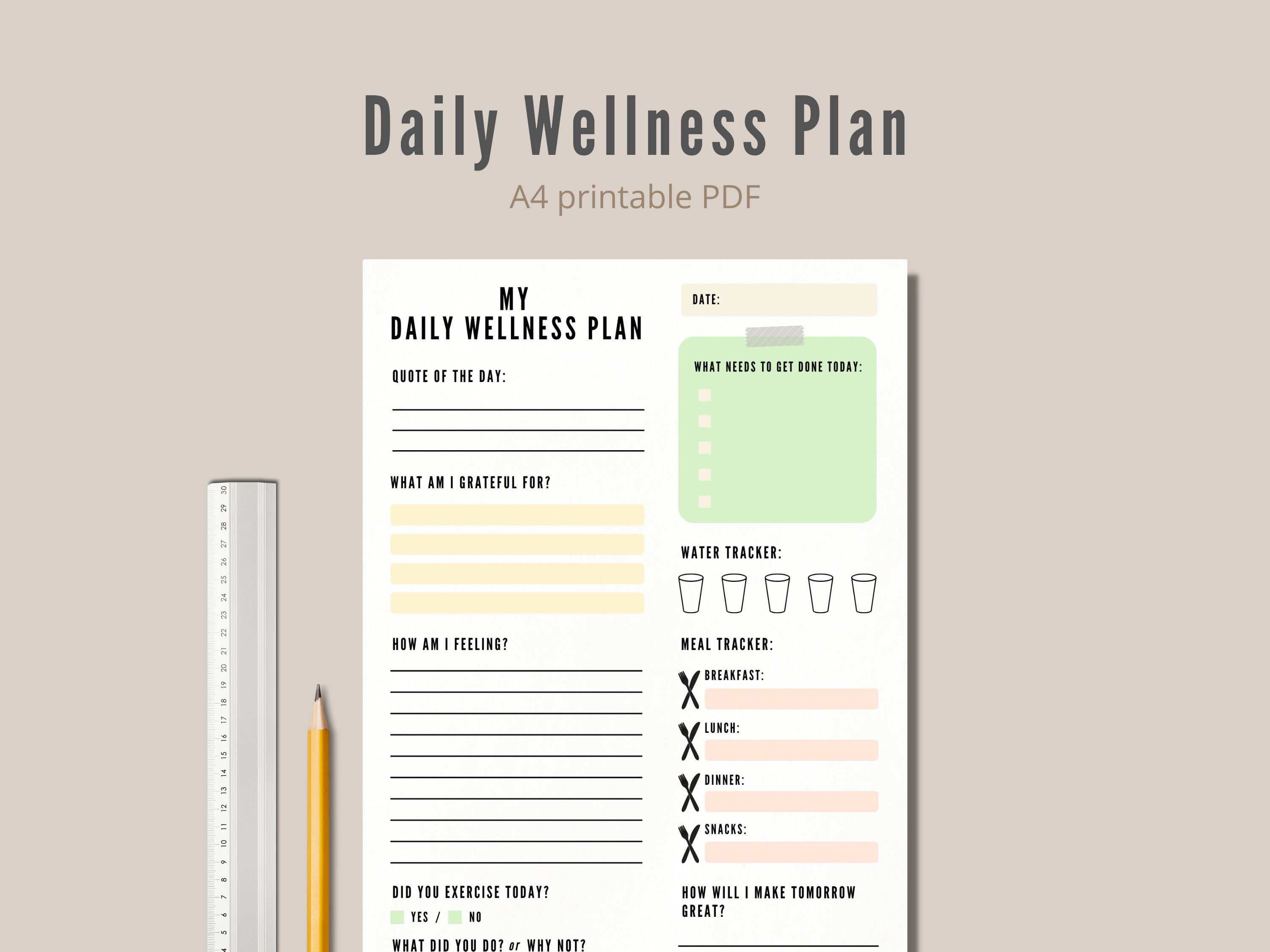 Daily Wellness Printable, Printable Daily 2022 Planner, Gratitude ...