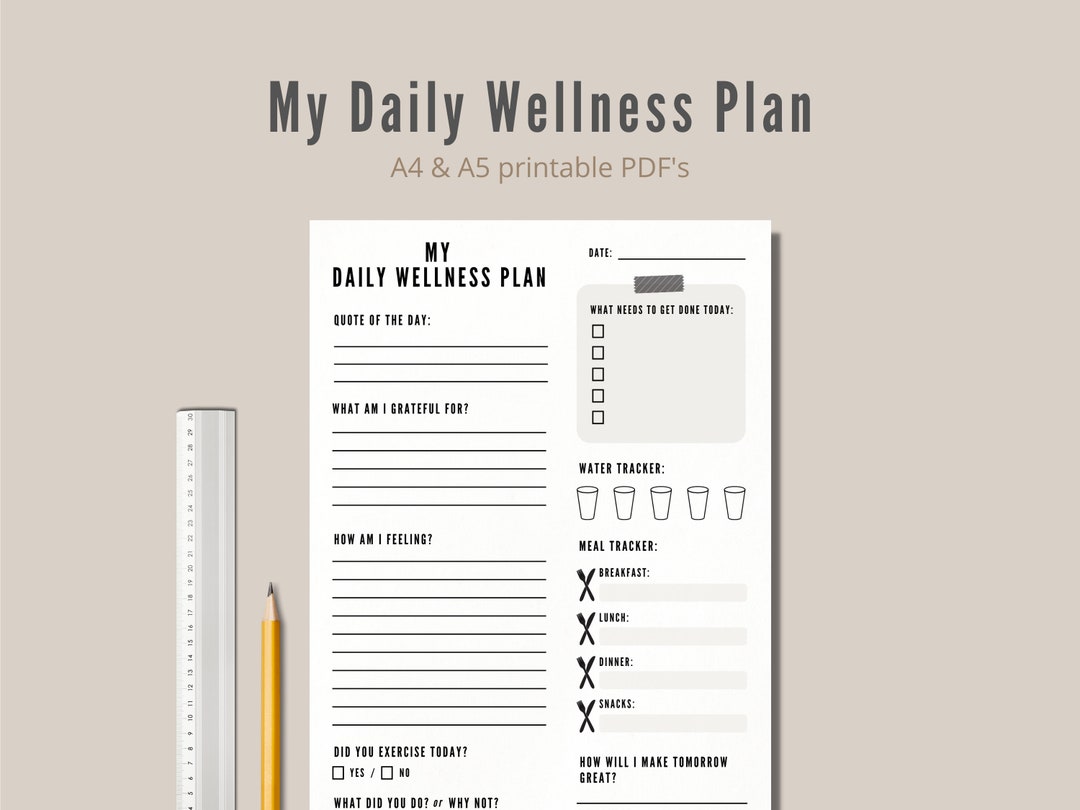 Daily Wellness Plan Printable, Daily Schedule, Daily Meal Tracker ...