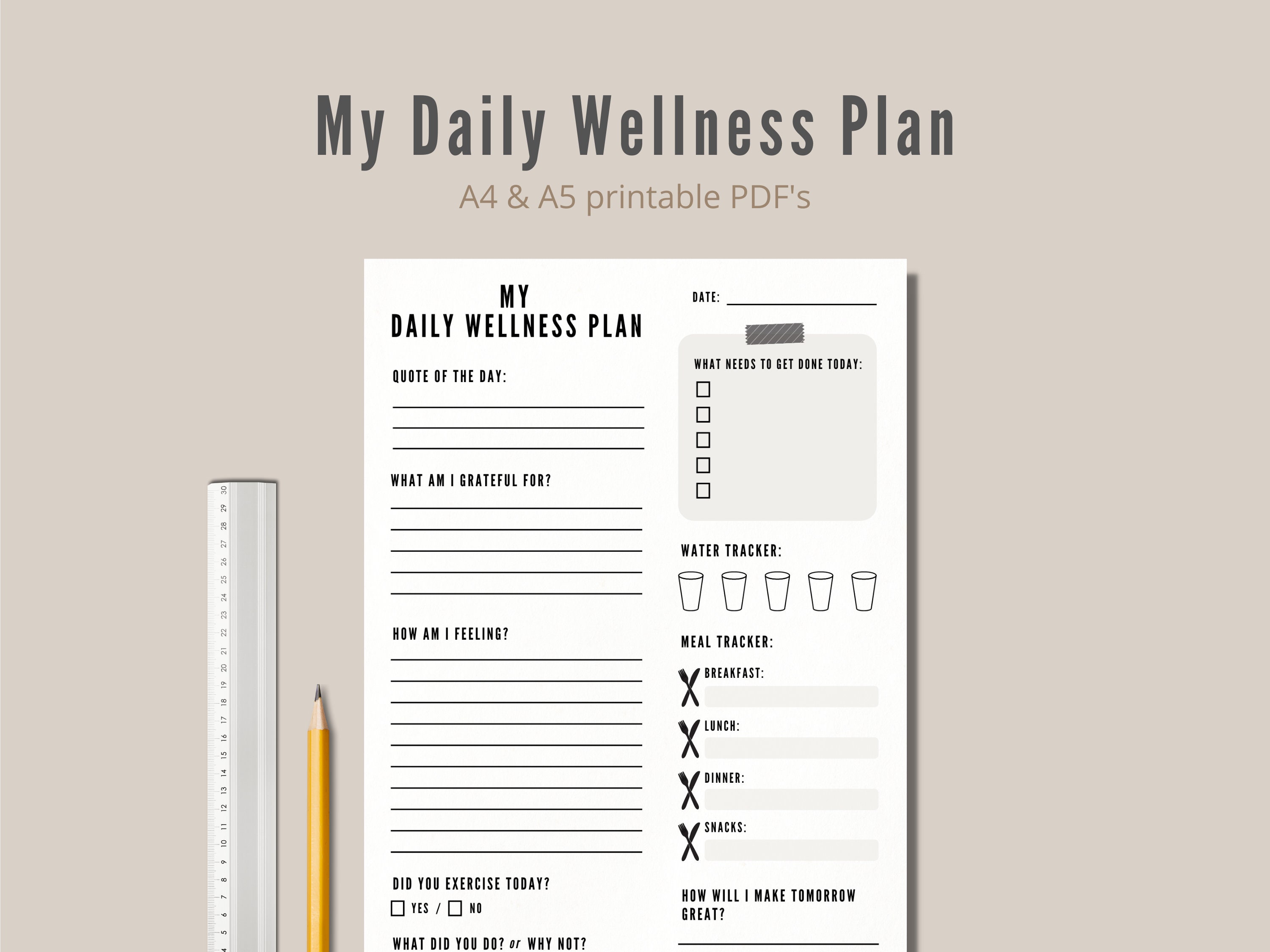 Daily Wellness Plan Printable, Daily Schedule, Daily Meal Tracker ...