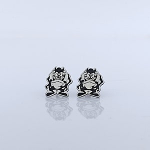 Silver Taz Stud Earrings, Tasmanian Devil Cartoon Earrings, Animal ...