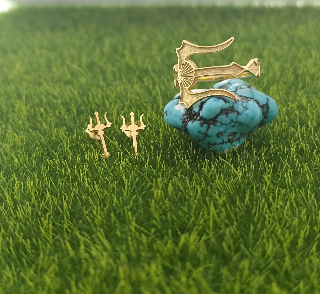 Ancient Greek God Poseidon Trident Ring and Earring Set, Custom Made ...