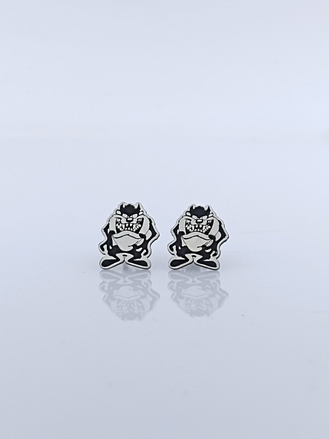Silver Taz Stud Earrings, Tasmanian Devil Cartoon Earrings, Animal ...