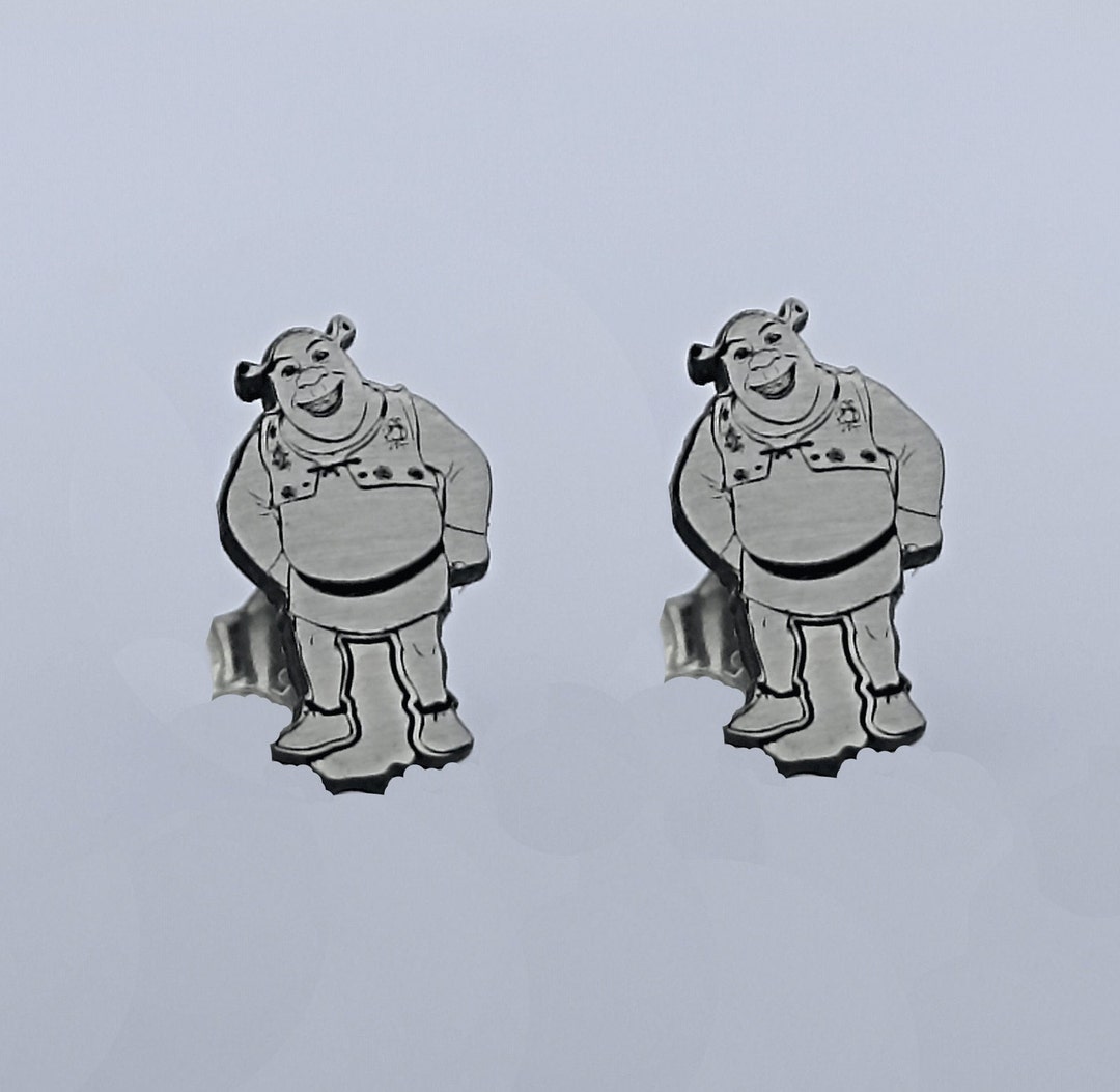 Silver Shrek Stud Earrings, Cartoon Earrings, Cartoon Jewelry, Gift for ...