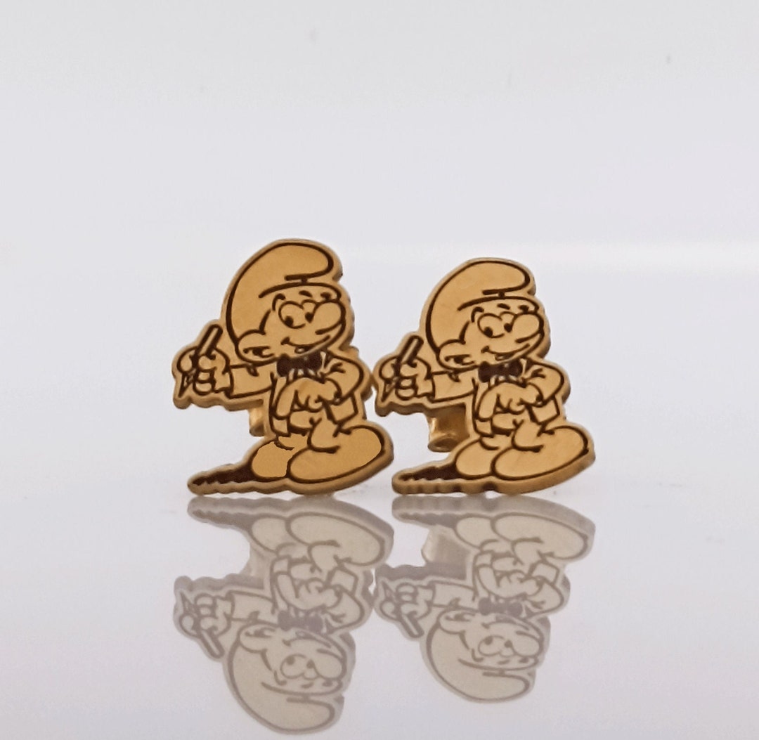 Silver Poet Smurf Stud Earrings, Cartoon Earrings, Cartoon Jewelry ...