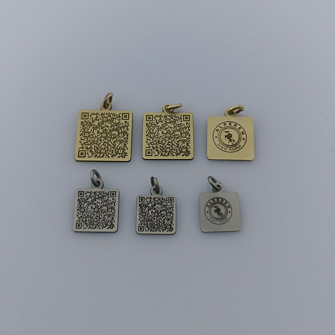 QR Code Logo Charm, Link Tag for Your Brand, Two Side Engraved Charm ...