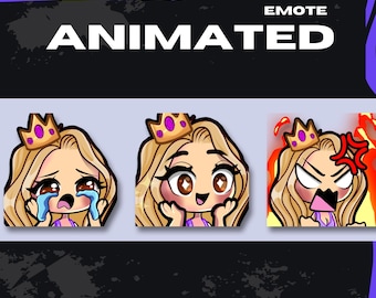 Animated Twitch Emotes | Princess Chibi Emote Pack | Red Hair | Blue ...