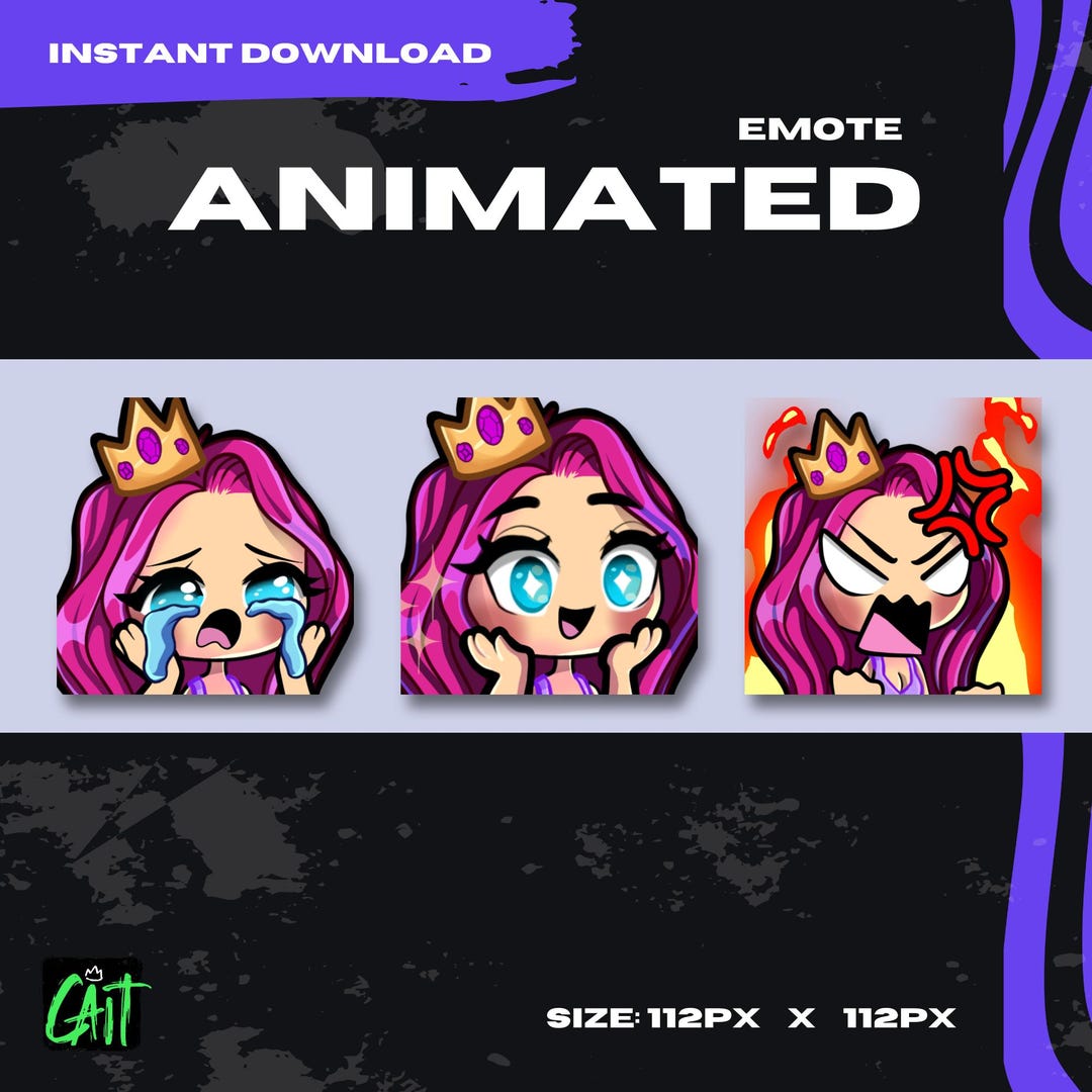 Animated Princess Chibi Twitch Emotes: Pink Hair, Queen Emote (digital ...