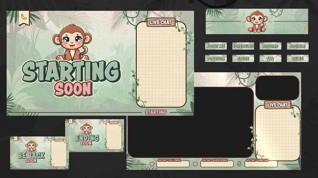 Monkey Twitch Overlay Package - Bundle - Panels - Banner - Camera ...