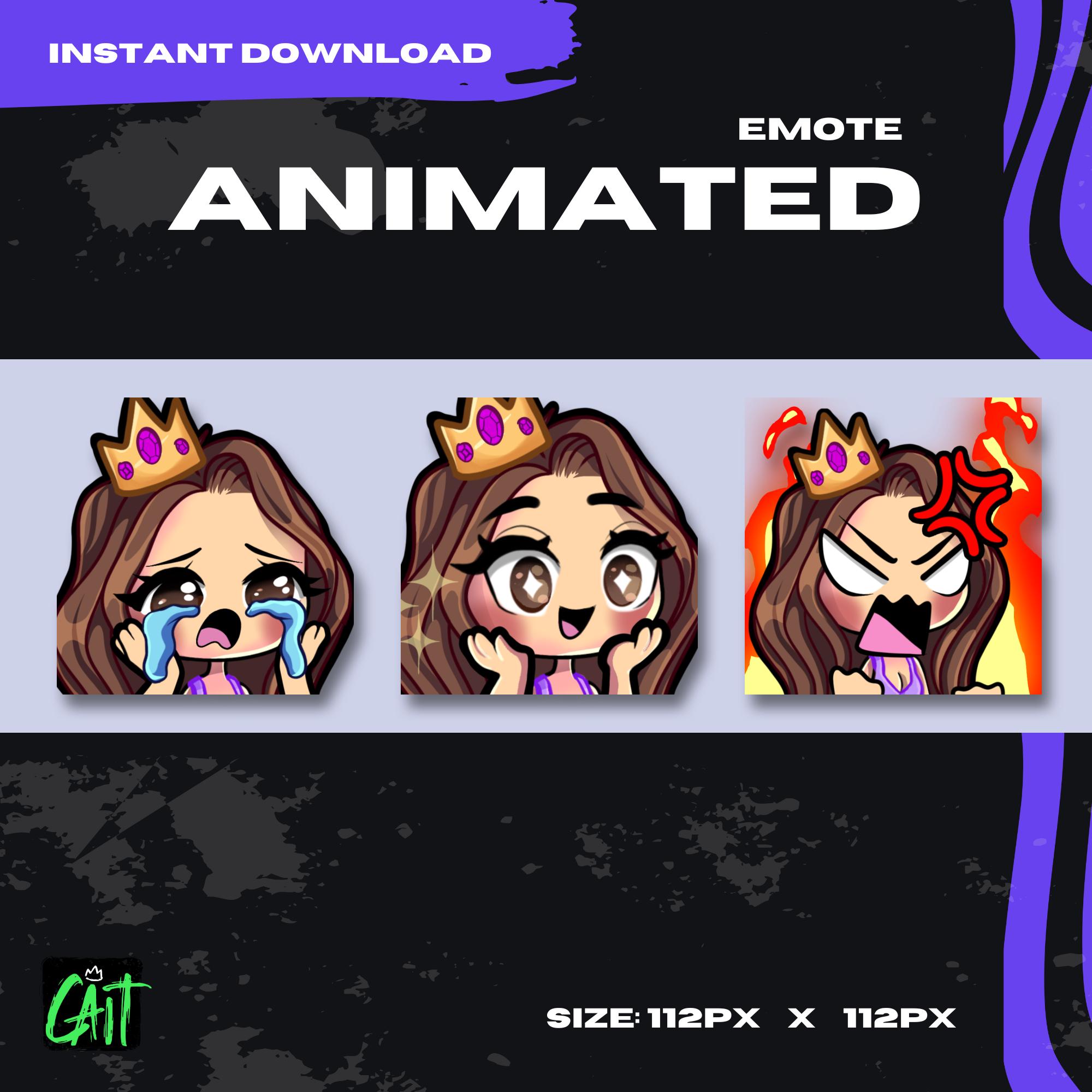 Animated Twitch Emotes | Brunette Princess Chibi Emote Pack | Brown ...