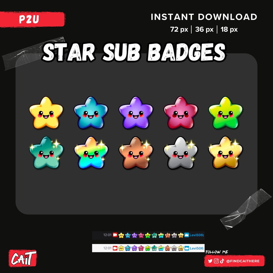 Kawaii Star Sub Badges | Twitch, Youtube, Kick (digital Download) - Etsy