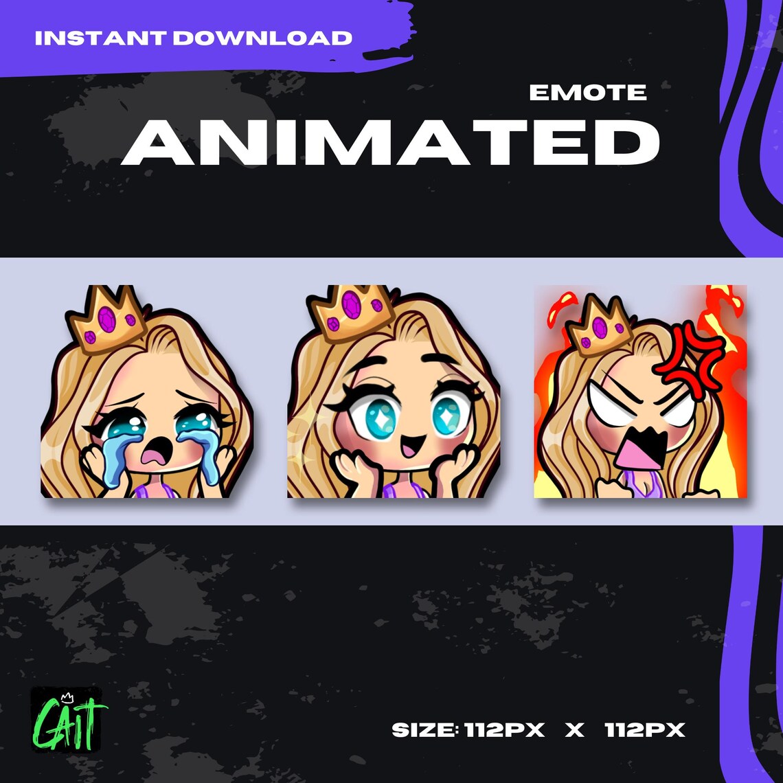 Animated Blonde Princess Twitch Emotes: Chibi Queen Pack (digital ...