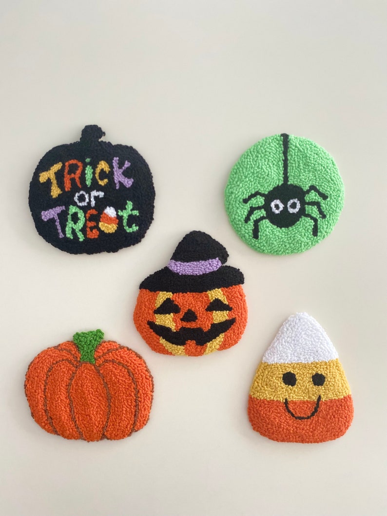 Halloween Mug Rugs Punch Needle Pumpkin and Ghost Coasters - Etsy