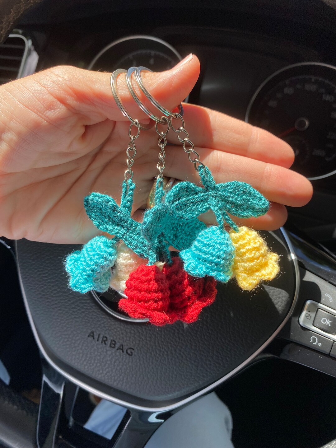 Handmade Crochet Flower Keychain, Crochet Cute Keychains, Christmas ...
