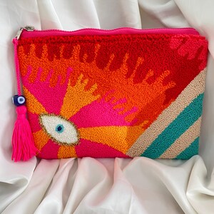 Evil Eye Punch Needle Clutch: Embroidered Linen Makeup Bag - Etsy