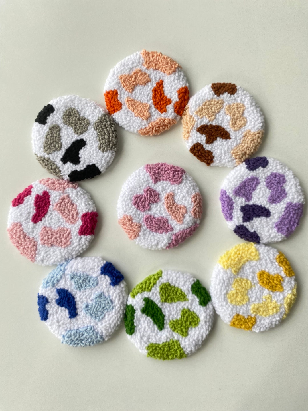 Colorful Handmade Punch Needle Car Coasters, Set of 2 Car Drink Mats ...