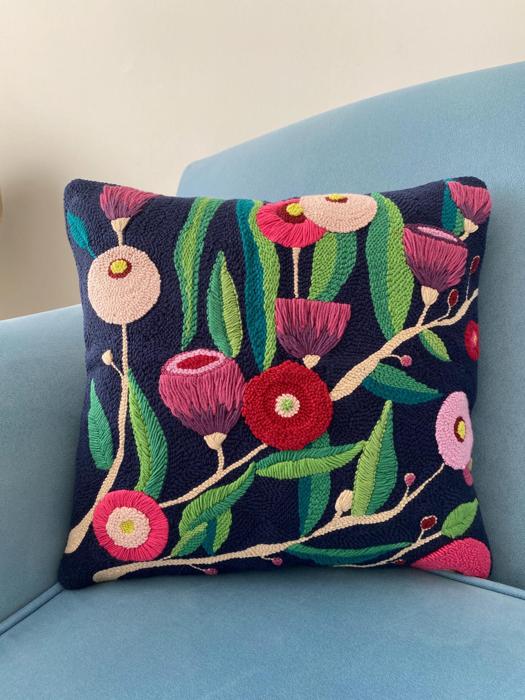 Floral Punch Pillow, Punch Needle Embroidered Pillow, Fun Throw Pillow ...