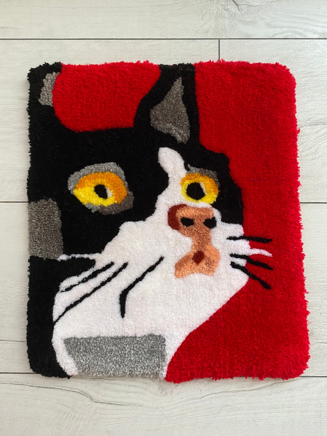Handmade Tufted Rug and Wall Hanging, Cat Patterned Embroidered Carpet ...