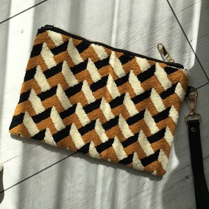 Punch Needle Embroidery Geometric Pattern Clutch Bag, Handmade Women ...